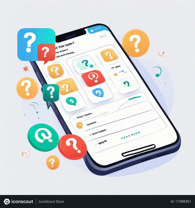 AI Image – Mobile Quiz App Interface With Question Marks | IconScout